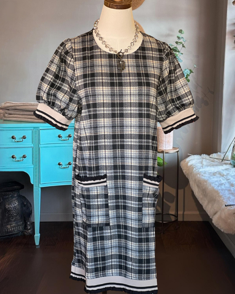 Exquisite Check Puff Sleeve Dress