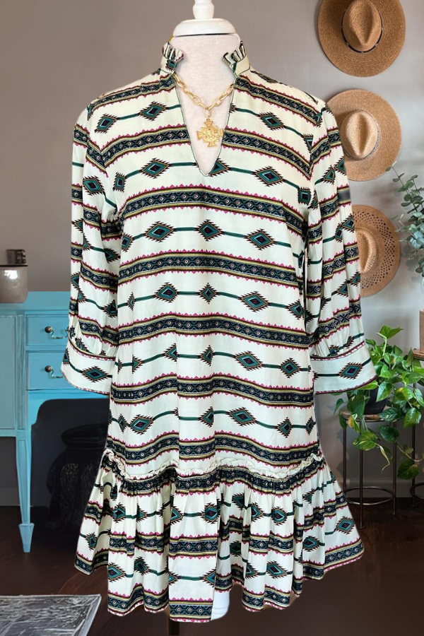 Bohemian Striped Ruffle Mini Dress