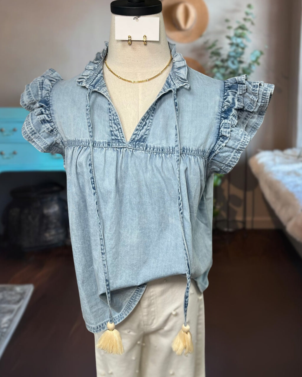 Ruffle Denim Top