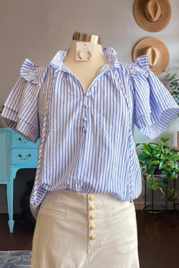 Simple Ruffle Striped Tie Top