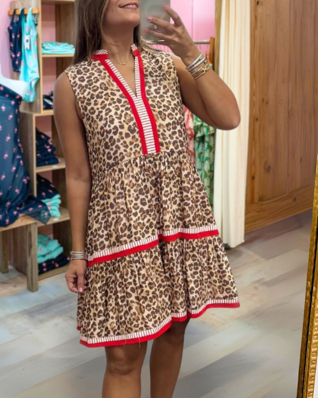 Red Trim Leopard Dress